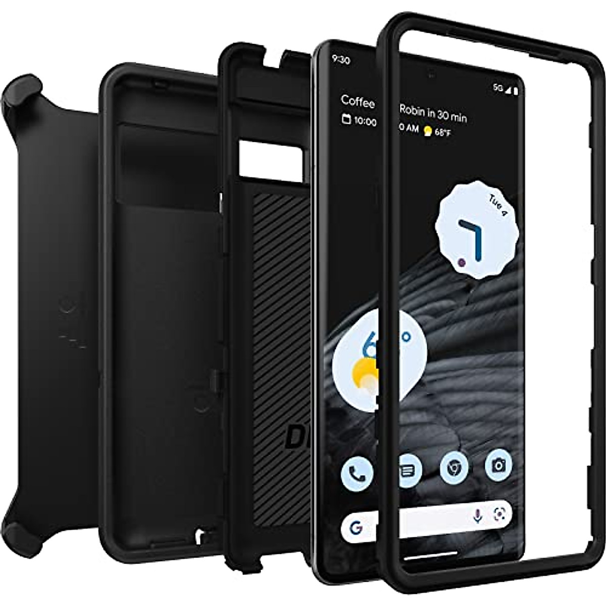 OtterBox Google Pixel 7 Pro Defender Series Case - BLACK, rugged & durable, with port protection, includes holster clip kickstand