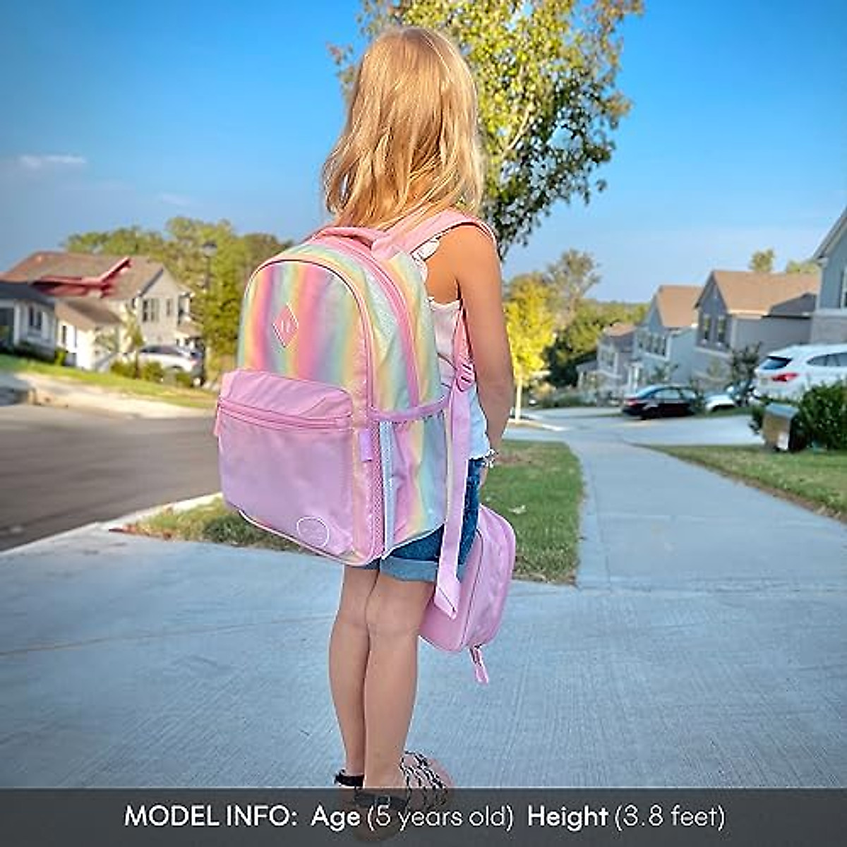 mibasies Girls Backpack for School, Kids Backpack School Bag for Elementary Age 5-8, Pink Blue Rainbow