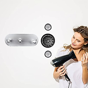 Yimerlen Hair Dryer Holder Compatible with Dyson Attachments Wall Mount Stand for Supersonic Blow Dryer Attachments (Silver, with Multifunction Hook)