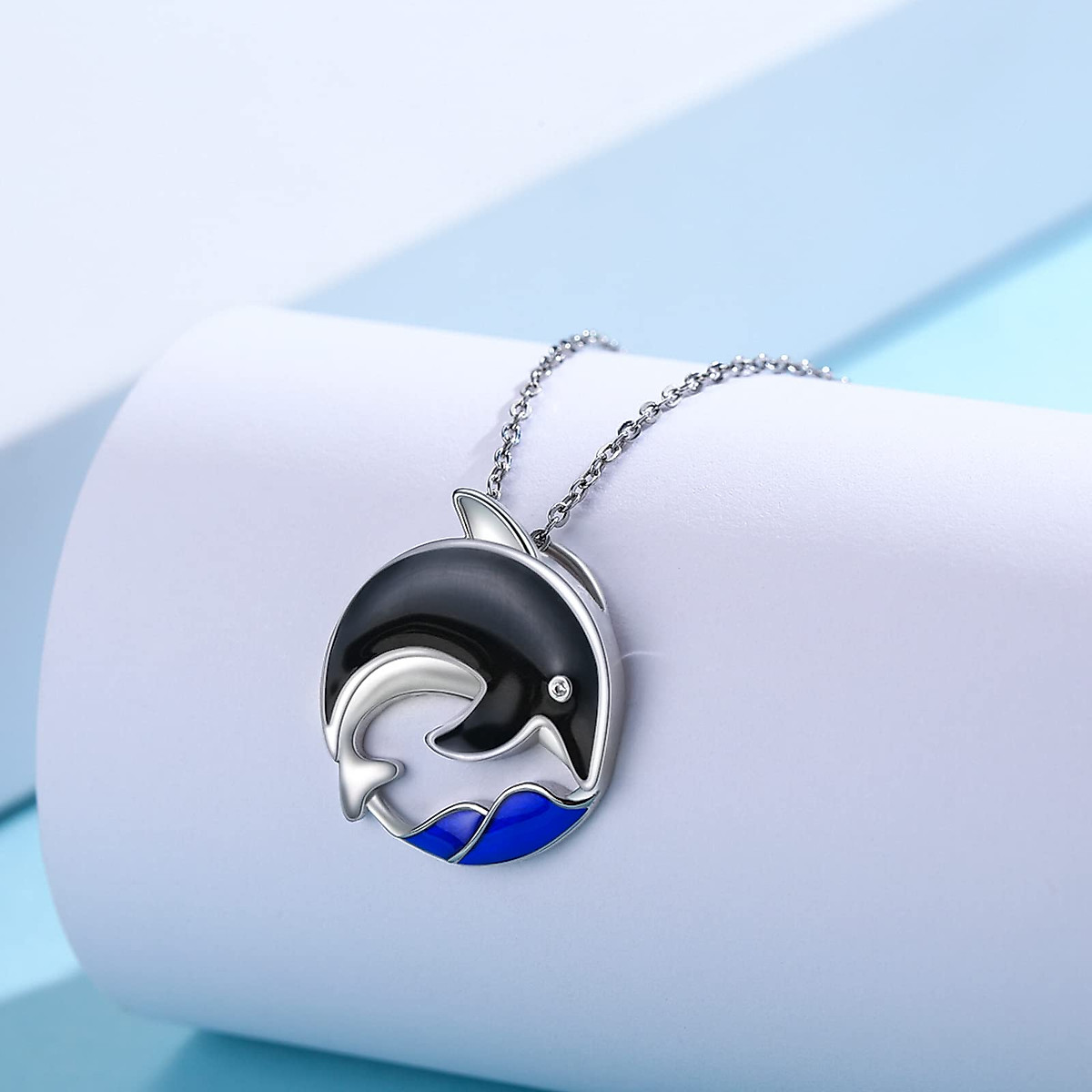 AOVEAO Dolphin Necklace, Whale Necklace 925 Sterling Silver Hawaii Ocean Theme Pendant Necklace Dolphin Whale Jewelry Mother's Day Gifts for Women Girls Birthday