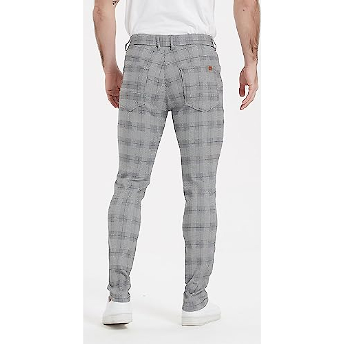 Plaid&Plain Men's Plaid Pants Skinny Dress Pants for Men Skinny Chino Pants Men 7301 Plaid-1-36X32