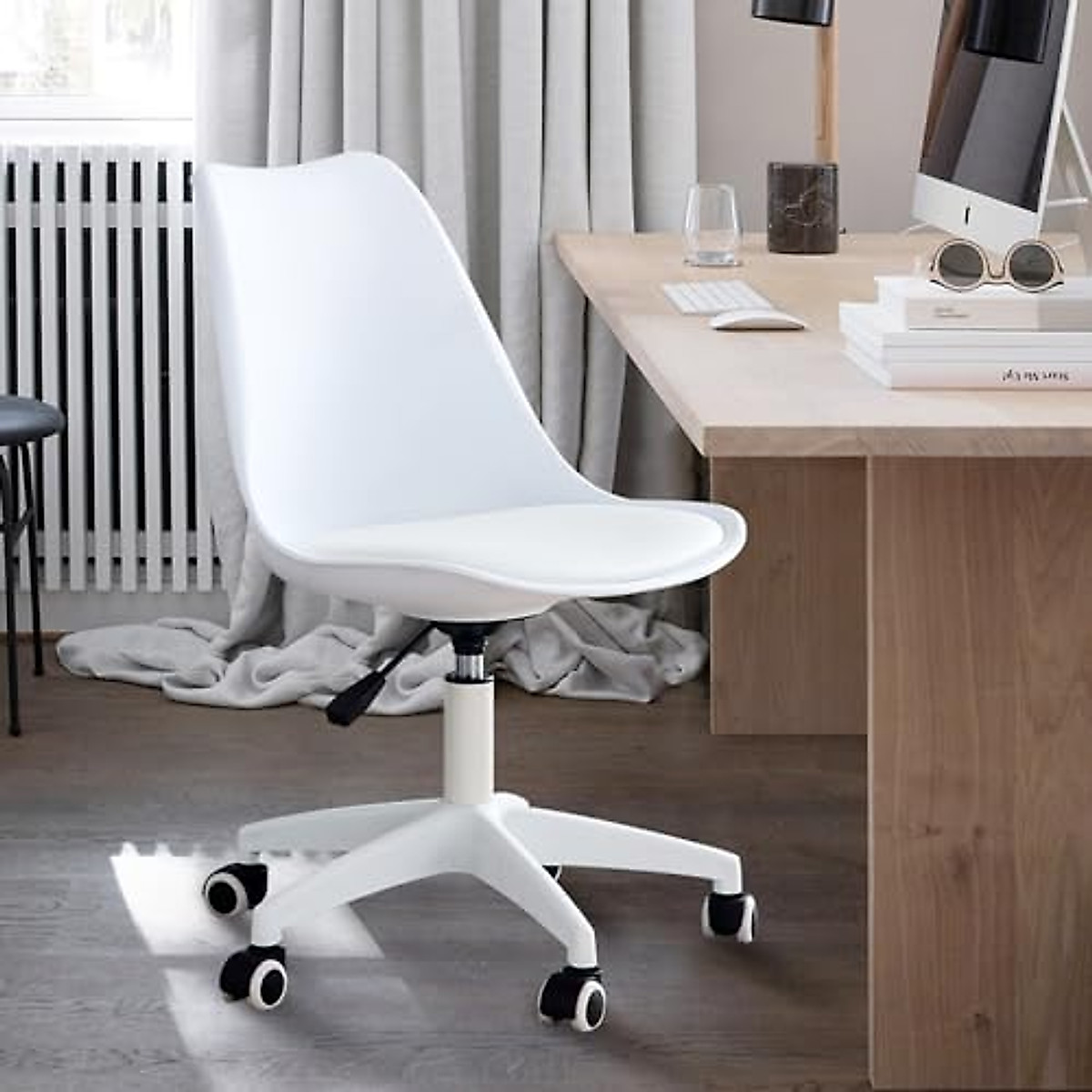 Yone jx je Office Chair, Ergonomic Office Chair, Modern Height Adjustable Swivel Chair, armless Rotating Computer Chair, with Wheels, Transparent Chair (White)