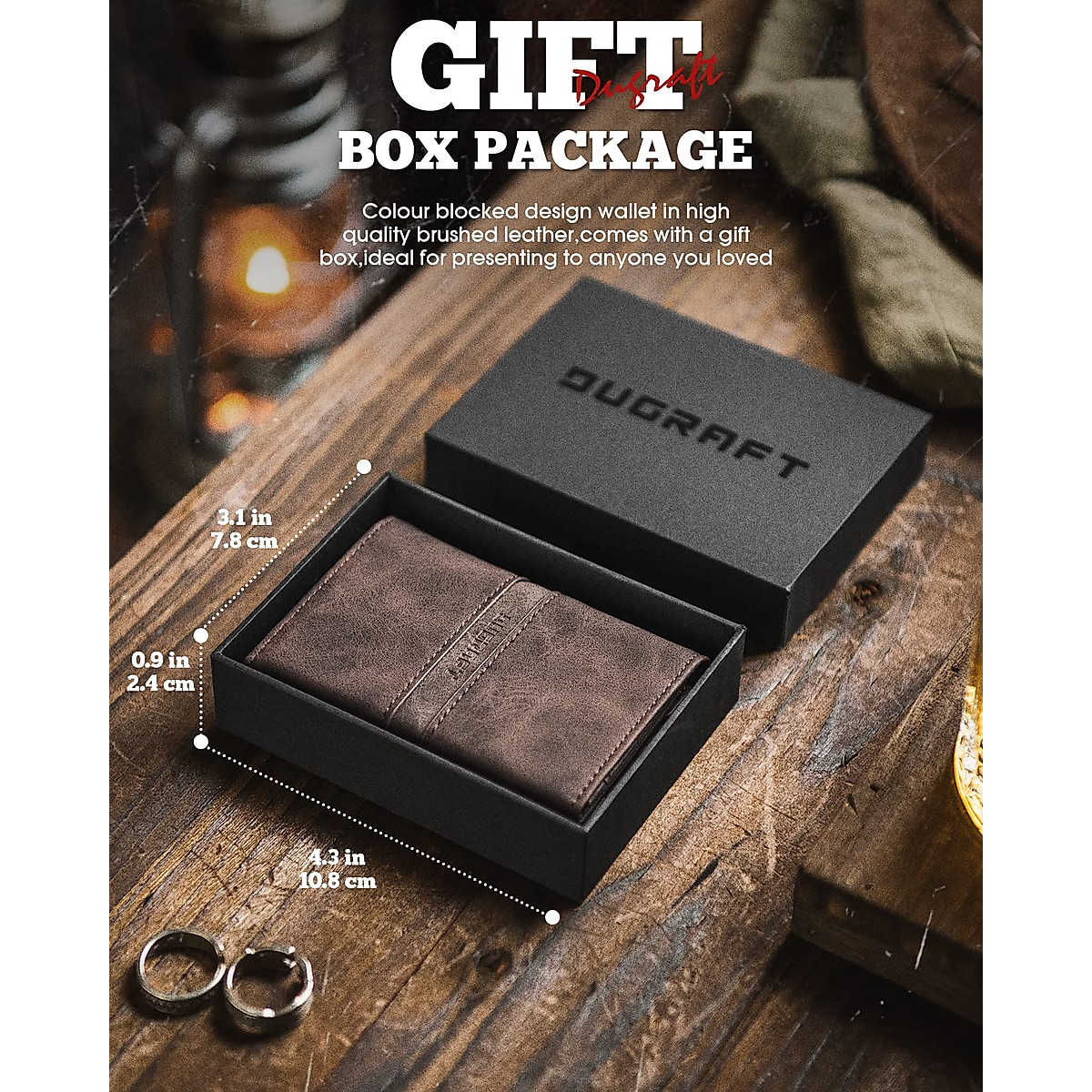 DUGRAFT Card Holder Wallet with ID Window, Leather Mens RFID Blocking Minimalist Pop-Up Wallet Aluminum Metal Credit Card Case with Banknote Compartment