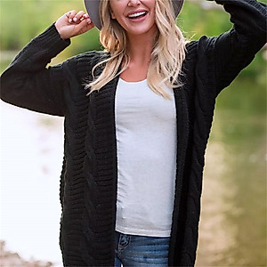 Today Deals Prime Long Cardigan for Women Oversized Sweater Solid Color Mid Length Coarse Sweater Sweater Women Cardigan (5-Black, M)