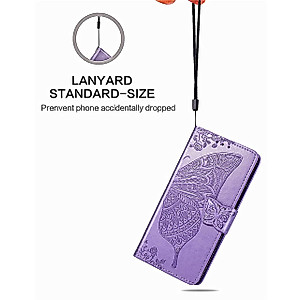 MEUPZZK Samsung Galaxy A14 5G Case, Samsung A14 5G Wallet Case, Embossed Butterfly Flower Premium PU Leather [Kickstand][Card Slots][Wrist Strap][6.6 inch] Phone Cover for Samsung A14 5G (A-Lavender)