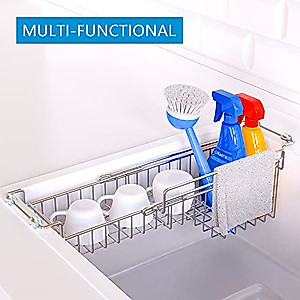 FixOwl Over The Kitchen Sink Caddy Kitchen Sink Organizer Sponge Holder 304 Stainless Steel Expandable Over Sink Rack 12.25" to 17.25"
