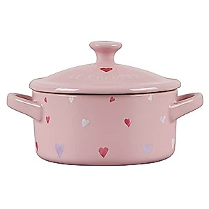 Le Creuset L'Amour Collection Stoneware Mini Round Cocotte, 8oz, Chiffon Pink with Heart Applique