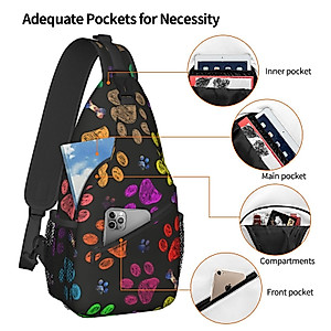 Dog Paw Print Sling Bag Crossbody Backpack For Women Men Hiking Travel Over The Shoulder Bag Pouch Small Daypack Casual One Strap Pack Lightweight Cross Chest Bag Purse Outdoor Cycling