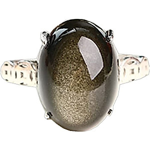 DUOVEKT Natural Gold Obsidian Ring Jewelry For Woman Men Healing Crystal Quartz Stone 16x12mm Beads Gemstone Adjustable Ring AAAAA