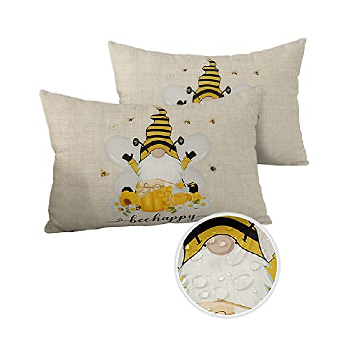 Yellow Honey Summer Bee Dwarf Spring Flower Outdoor Pillow Cover 12x20 Inch Cushion Sham Case, Waterproof Decorative Lumbar Throw Pillowcase for Outside Garden Patio Porch Couch Chair Tent