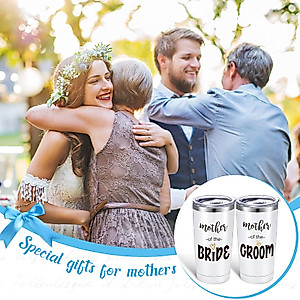 Cunhill 2 Pieces Mother of the Groom Mother of the Bride Mug Tumblers Wedding Gift for Engagement Announcement Party Insulated Tumbler Stainless Steel with Lid Straw Brush (White,Straight Style)