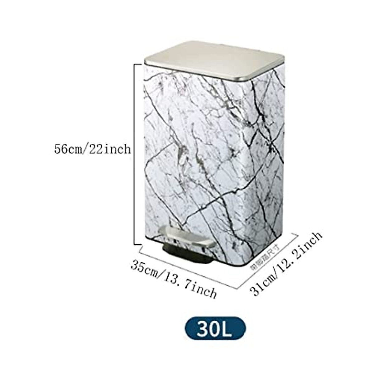 Trash Bin Trash Can Wastebasket Rubbish Recycle Bins Stainless Steel+PU Step Trash Can with Plastic Inner Buckets with Soft Close Lid,Foot Pedal Garbage Can Waste Bin (Color : OneColor, Size : 30L/7