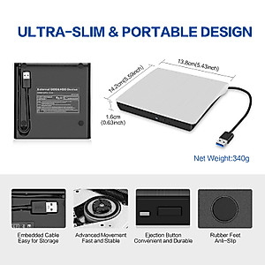 Hcsunfly External CD/DVD Drive for Laptop, USB 3.0 Ultra-Slim Portable Burner Writer Compatible with Mac MacBook Pro/Air iMac Desktop Windows 7/8/10/XP/Vista (White)