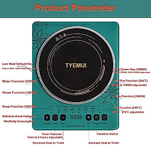 TYEMUI Induction Cooktop Hot Plates for Cooking Electric Single Burner Stove Portable Induction Cooktop with Fast Heating Mode