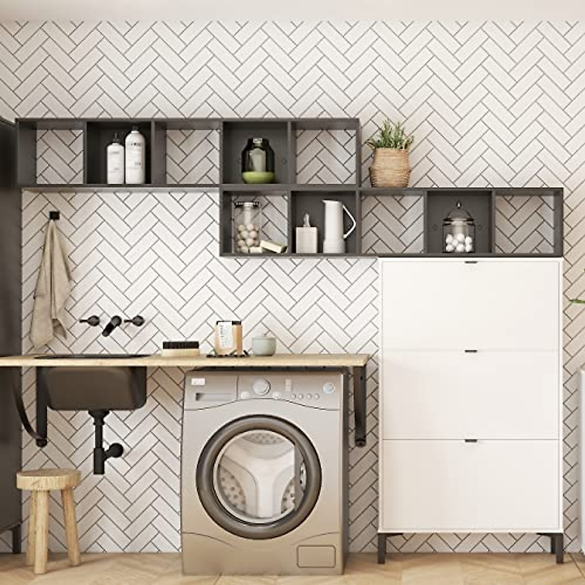 FALKK Furniture 5-Tier Shelf – Natural Wood Tall Bookshelf – Minimalist 5-Tier Bookshelf for Living Room, Office, Bedroom – Eco-Friendly Reforestation Wood Bookshelf (Black)