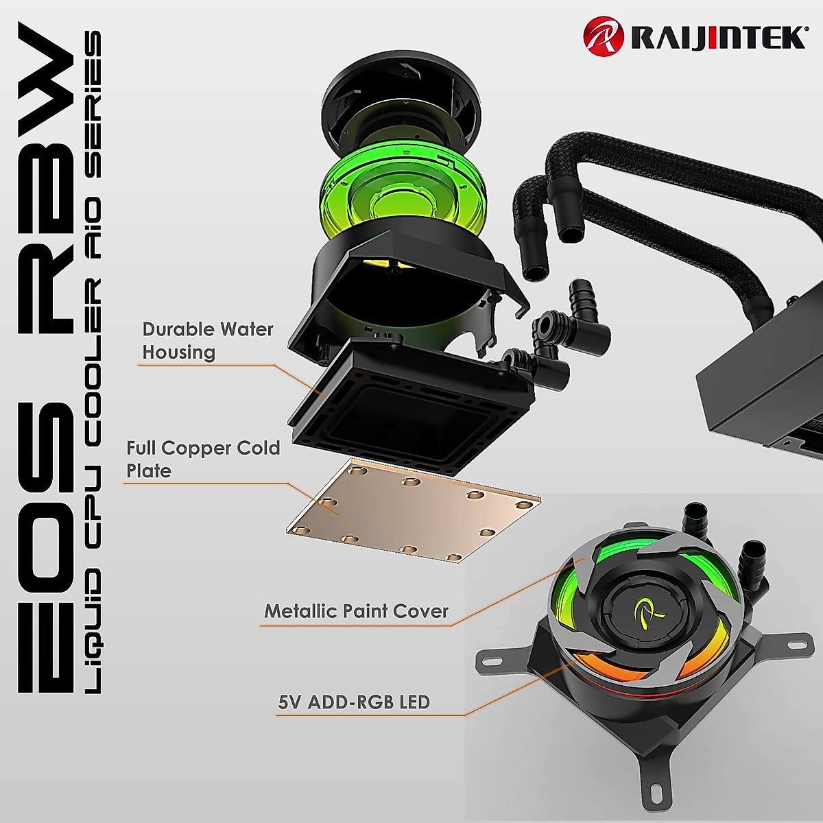 RAIJINTEK EOS 360 RBW AIO CPU Water Cooler, with 3pcs 12025 ARGB PWM Fans, Copper Water Block, Durable and Reliable Pump, Durable Teflon Mesh Tube, Compatible with Intel & AMD (0R10B00181)