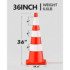 BATTIFE 36" Inch Traffic Safety Cones | 6Pack PVC Cone with Reflective Collars | Weighted Orange Construction Cones for Building Road Driveway Parking Use