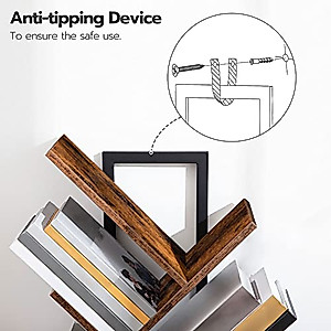 HOOBRO Tree Bookshelf, 9-Tier Bookcase Wooden Shelves, Floor Standing Storage Rack, for Display of CDs, Books in Living Room, Home Office, Wood Storage Rack for Bedroom, Rustic Brown BF08SJ01