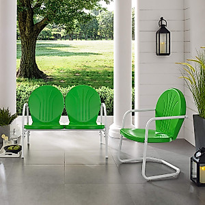Crosley Furniture Griffith 2-Piece Retro Metal Outdoor Chair and Loveseat Patio Furniture Set for Porch, Grasshopper Green