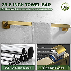VELIMAX Premium Stainless Steel 4 Pieces Bathroom Hardware Accessories Set Wall Mounted Towel Bar Set, Brushed Gold, 23.6-Inch
