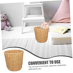 VOSAREA Woven Trash Can Wicker Trash Can Rattan Storage Baskets Sundries Basket Wicker Storage Basket Woven Basket Wicker Vase Decorative Trash Can Jute Storage Baskets Lids Iron Orange