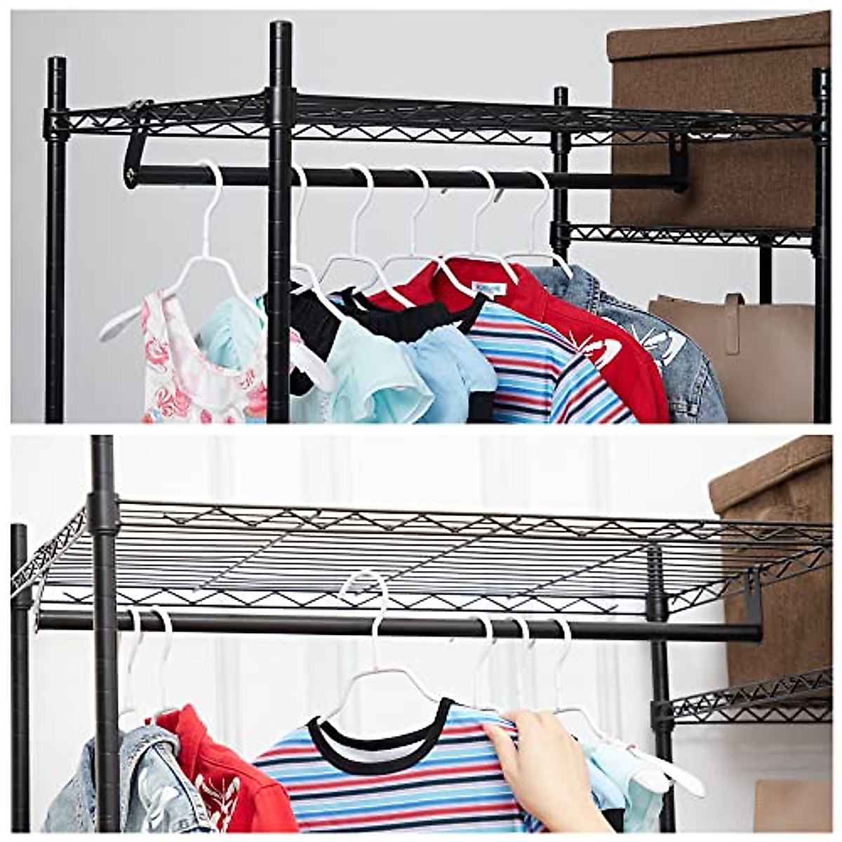 Clothing Rack with Shelves,Large Heavy Duty Wire Garment Rack,Adjustable Clothes Racks for Hanging Clothes,74x 18x 78.4Inches,Metal Rack for Bedroom (Diameter 19mm,Horizontal/L Shape Combination)