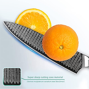 Chef Knife Set, Luckytime 6-Piece Kitchen Knives Set, German 5cr15mov High Carbon Stainless Steel Meat Sushi Fruit Vegetable Ultra Sharp Professional Cutting Knife with Ergonomic Handle & Gray Texture