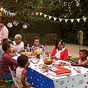 3 Pack Patriotic Tablecloth Decorations for 4th of July Independence Day, Plastic Memorial Day Table Cover Printed with Stars and Fireworks for Patriotic Themed Party Supplies, 54 x 108 Inch