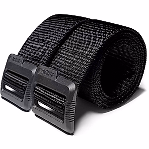 CQR Tactical Belt, Military Style Heavy Duty Belt, Webbing EDC Quick-Release Buckle, 2pack Plastic Flip Tab Black/Black, Large