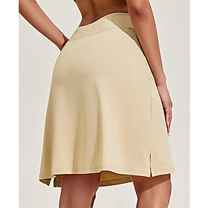 COOrun Skorts Skirts for Women with Pockets 20" Knee LengthLong Golf Tennis Skirts Modest Skirts,Light Khaki Large