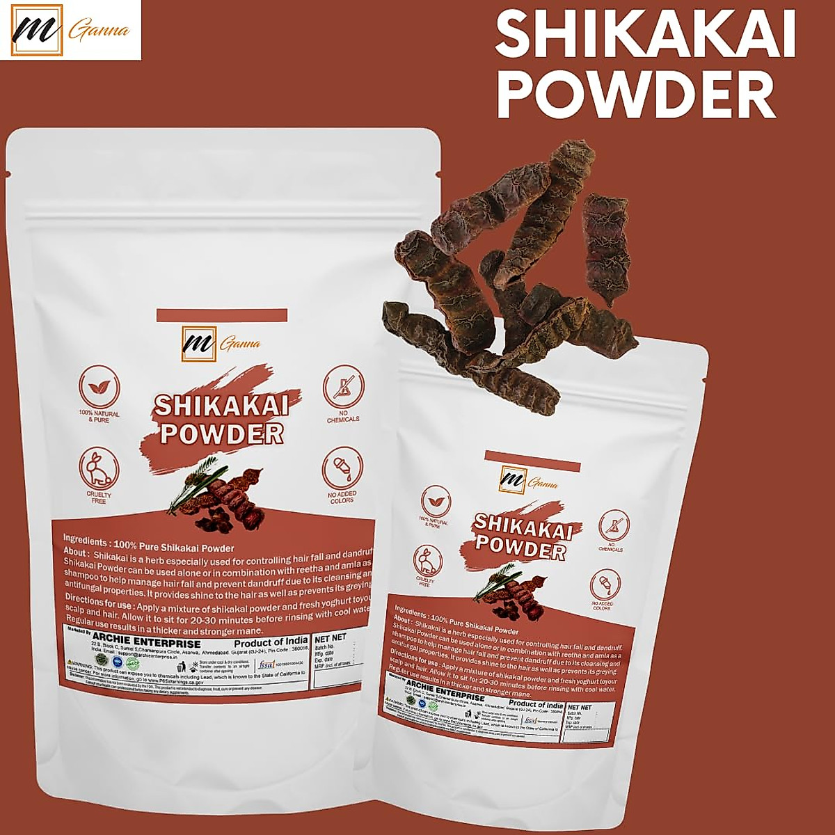 mGanna 100% Pure Shikakai/Acacia Concinna Powder for Hair Care | Natural Hair Cleanser & Conditioner 0.50 LBS / 227 GMS / 8 Oz