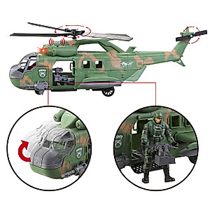 JOYIN Military Reconnaissance Vehicle Toy Set of Friction Powered Helicopter, Tank, Armored Car with Light and Sound, Motorcycle, Camp and Army Figures, Realistic Military Vehicle Playset for Kids