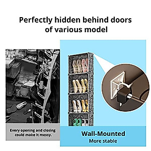 MAGINELS 6 Tier Shoe Rack Organizer with Cover, Slim Shoe Storage Cabinet, Behind The Door, Narrow Shoe Shelf for Closet, entryway, Black