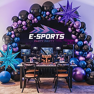 Black Purple Blue Balloon Arch Kit, Metallic Purple Blue Balloons Garland Kit with Star Balloons for Kids Video Game Party Decoration Baby Shower Engagement Party Supplies