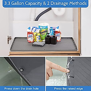 Optish Under Sink Mat, 34" x 22" Under Sink Mats for Kitchen Waterproof Flexible Silicone Undersink Mats for Bottom of Kitchen Sink Under Sink tray