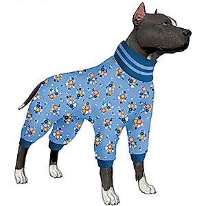 LovinPet Large Dog Pajamas, Base Layer Dog Pjs Under Dog Sweater, UV & Post Operative Protection High Collar Dog Jumpsuit, Stretchy Baby Bouquets Dusk Prints Large Dog Jammies XL