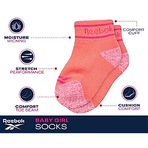 Reebok Girl's 6 Pack, 12 Pack Comfort Cushion Quarter Cut Socks (Infant/Toddler), Size 2-4T, Pink/Grey (6 Pack)