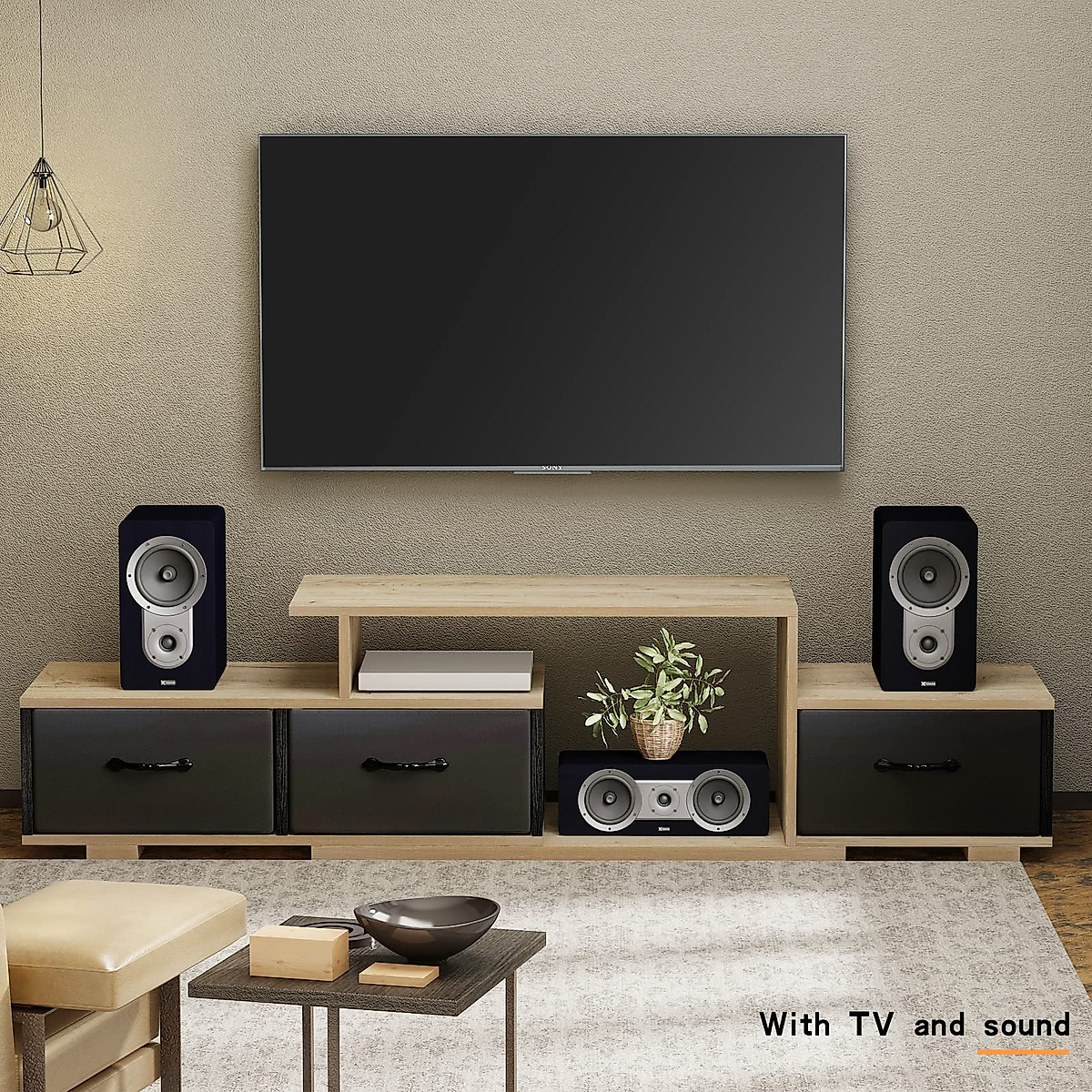 WelFurGeer Black TV Stand for 32/55/65/70 inch TV, Entertainment Center for Video Gaming, Modern Television Stands with Storage Drawers, Media Center for Living Room, Bedroom, Toolless Assembly