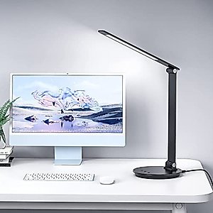 Mongery LED Desk Lamp, Table Lamp with Touch Control USB Charging, Eye-Caring Desk Lamp Aluminum Multiple Angle Adjustments LED Light for Office, Home, Reading and More, Black