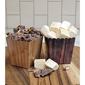 Woodgrain Party Favor Snack Boxes for Rustic Weddings, Western Cowboy/Cowgirl Birthday Parties, Lumberjack, Woodland, Outdoors Baby or Bridal Showers. Set of 12 Reversible Woodsy Popcorn Boxes