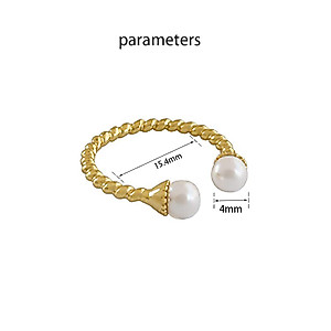 N+A Dainty Shell Pearl Sterling Silver Ring for Women Girls Statement Expandable Open Rings Minimalist Imitation Pearls Twisted Finger Fashion Cute Jewelry for Girlfriend (Gold)