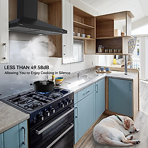 Hermitlux Range Hood 30 inch, Wall Mount Vent Hood for Kitchen with Charcoal Filter, Range Hoods with Ducted/Ductless Convertible, Black