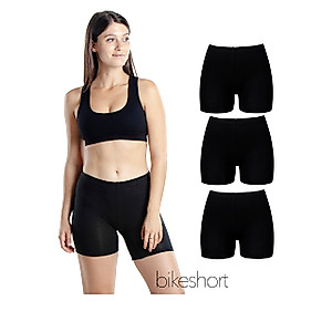 Emprella Slip Shorts 3-Pack Black Bike Shorts Cotton Spandex Stretch Boyshorts For Yoga,Black,Large