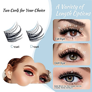 Lash Clusters 84 Pcs Cluster Lashes Natural Look DIY Lash Extension Lashes That Look Like Extensions Wispy Lashes Fluffy Eyelash Clusters Thin Band & Soft (Cloudy,D-8-16mix)