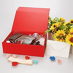 MONDEPAC Gift Box 11x7.5x3.5 Inches,Red Gift Boxes with Magnetic Lid，Christmas Gift Box Contains Card, Ribbon, Shredded Paper Filler Gift Box for Gift Packaging,Christmas Birthdays Gift Packaging