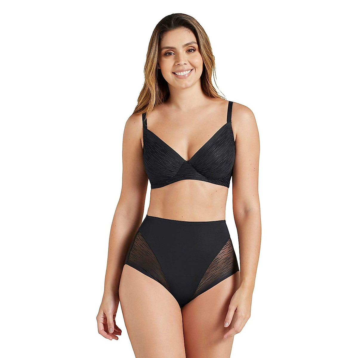 Leonisa Tummy Control Underwear for Women - High Waisted Sheer Lace Shapewear Panties Black