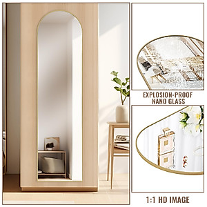 NEWBULIG 59"x16" Full Length Floor Mirror,Wall Mounted Mirror Hanging or Leaning, Arched Floor Mirror for Living Room Cloakroom,Gold-Arched