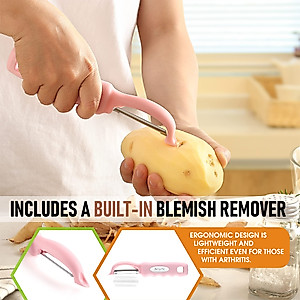 Spring Chef Premium Swivel Vegetable Peeler, Soft Grip Handle and Ultra Sharp Stainless Steel Blades - Perfect Kitchen Peeler For Veggie, Fruit, Potato, Carrot, Apple - Pink Lemonade