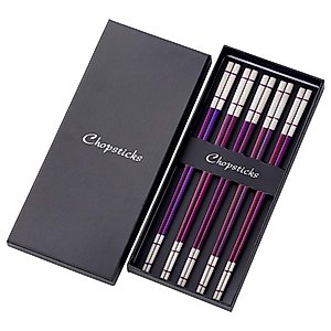 QOBIMOON 5 Pairs Metal Stainless Steel Chopsticks Stainless Steel Chopsticks Series-Multicolor Metal Chop Stick Utensils Sushi Chopstick Dishwasher Safe Lightweight-Purple