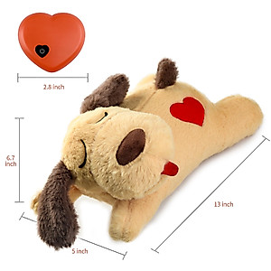 Beverly Shark Puppy Heartbeat Toy Dog Anxiety Relief Calming Aid Puppy Heartbeat Stuffed Animal Behavioral Training Sleep Aid Comfort Soother Plush Toy for Puppies Cats (Brown-1) (Yellow)